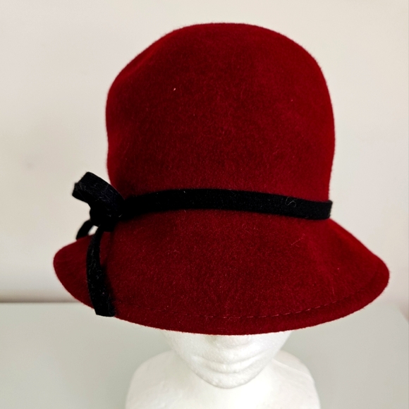 Accessories | Chic Red Wool Cloche Hat With Black Ribbon | Poshmark